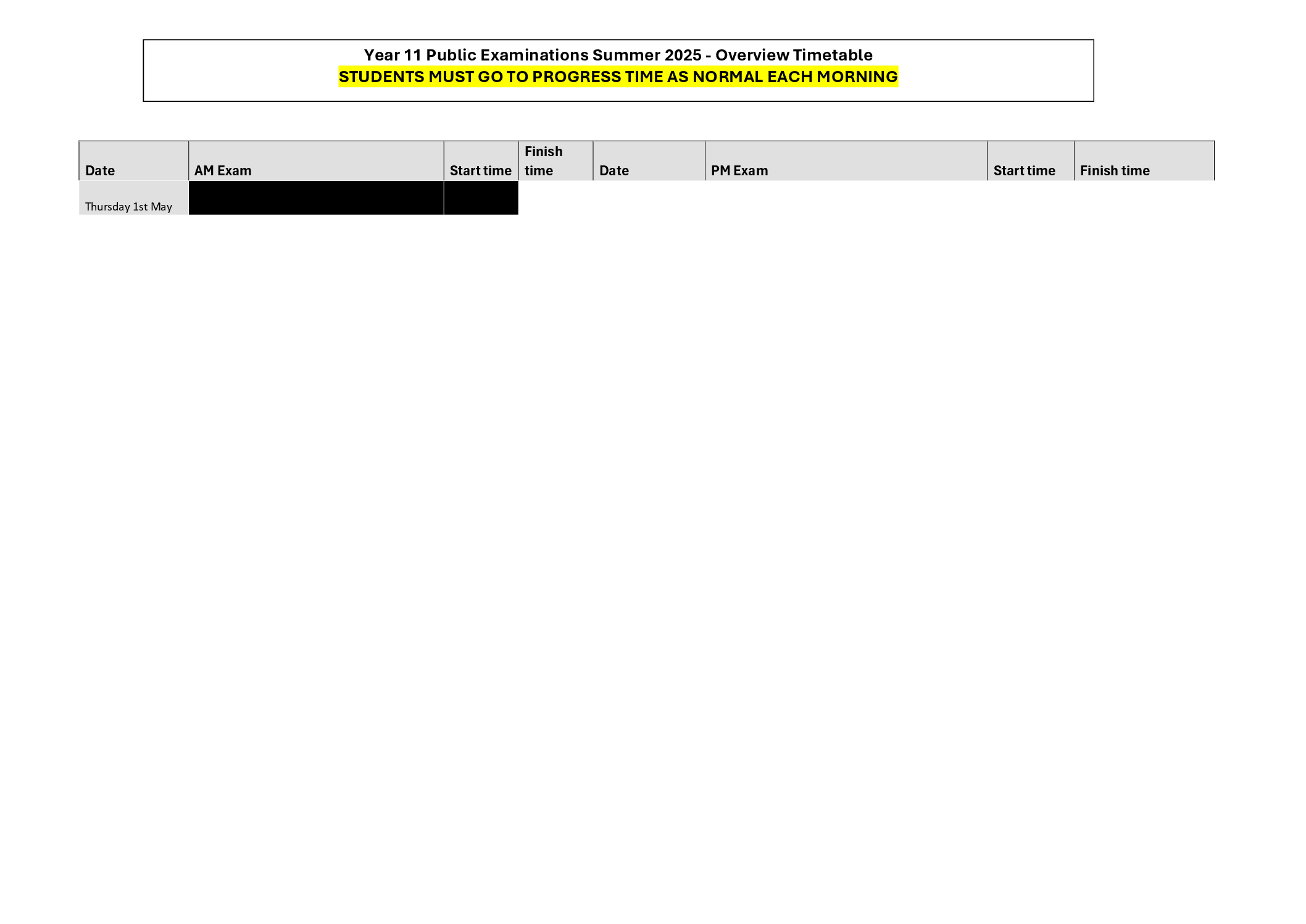 Summer Exam Timetable 2025 - TEMA